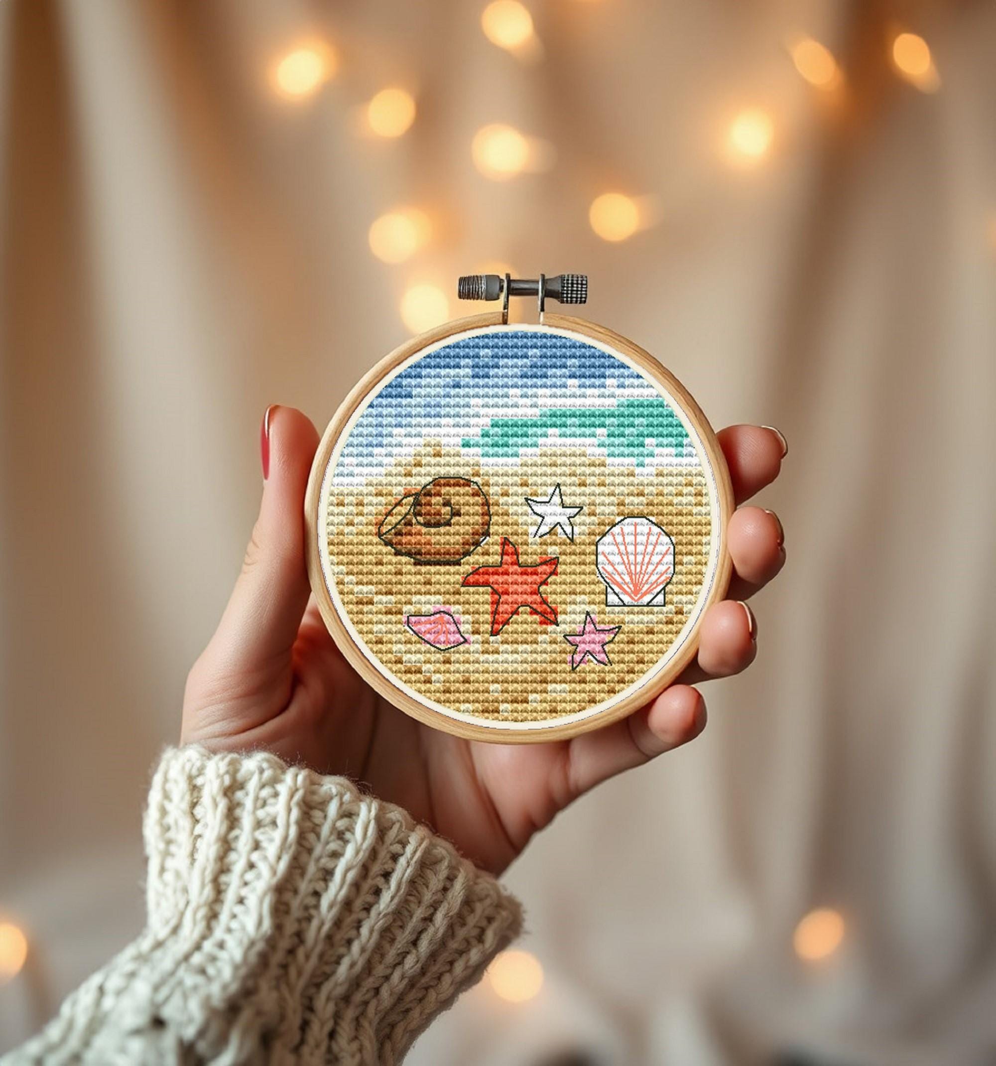 Ocean Shore With Shells Miniature Cross Stitch Pattern - Ocean, Sand ...