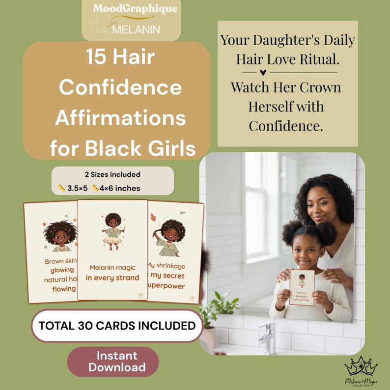 Hair Affirmation Cards Black Girls Natural Hair Confidence Printable ...