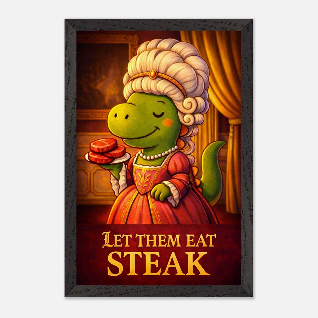 Let Them Eat Steak – Alex the T-rex Framed Art Print | Funny Royal ...
