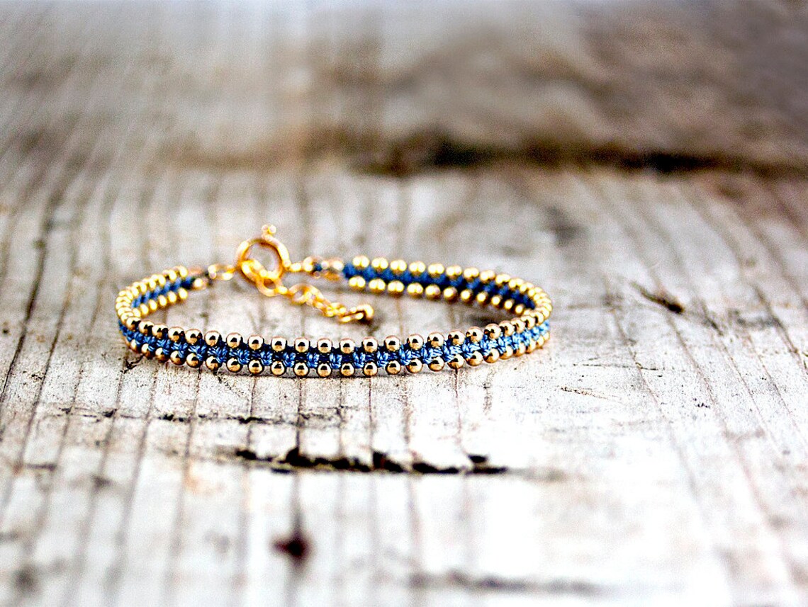 Friendship Bracelet Light Blue and Gold,dainty Bracelet,handmade ...