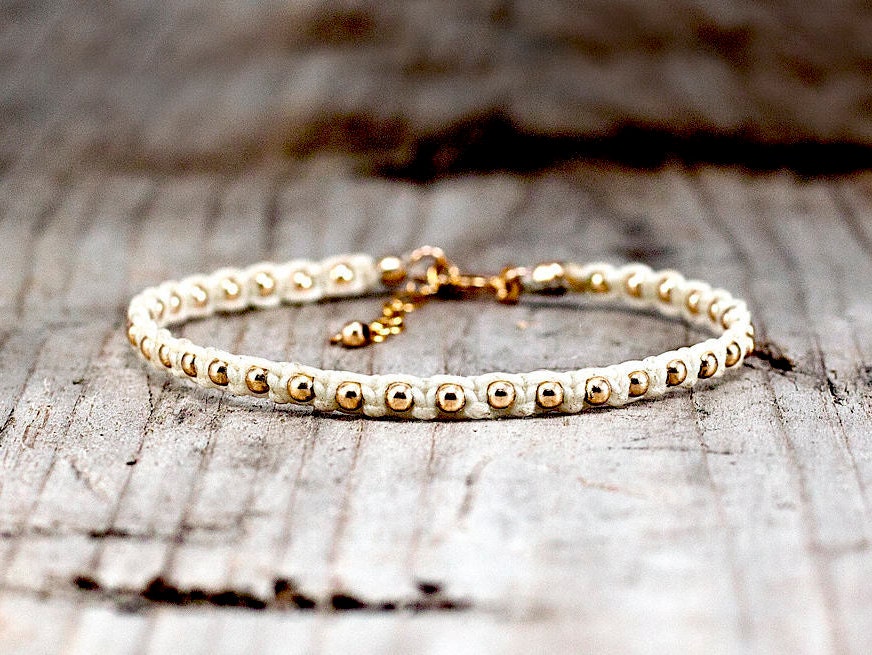 Gold Beaded Bracelet,white Bracelet, Handmade String Bracelet,stack ...
