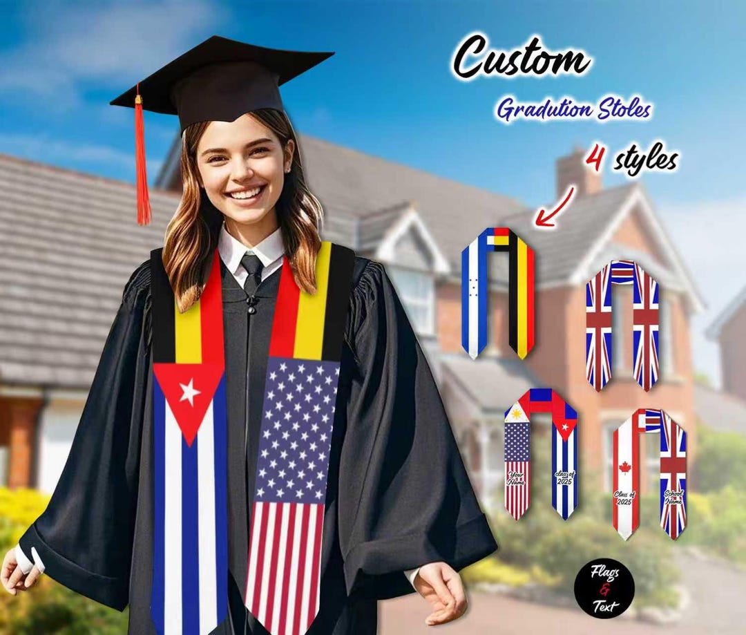 Custom Country Flags Graduation Stole, Personalized Flags Mixed Sash - Etsy