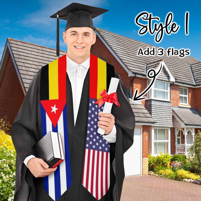 Custom Country Flags Graduation Stole, Personalized Flags Mixed Sash - Etsy