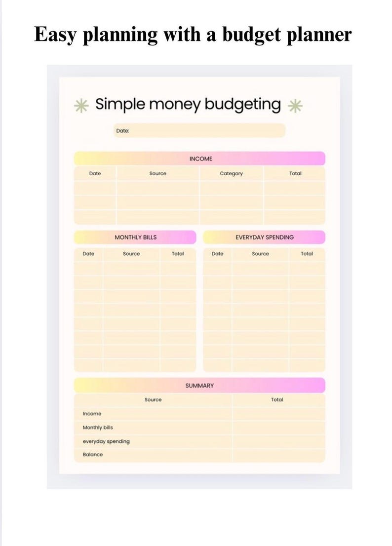 Simple Money Budget Planner | Minimal Printable Monthly Budget ...