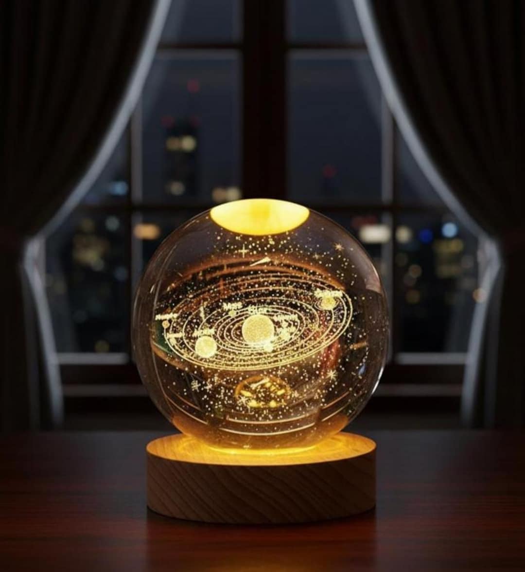 3D Solar System Crystal Lamp | Galaxy Night Light With Wooden Base - Etsy