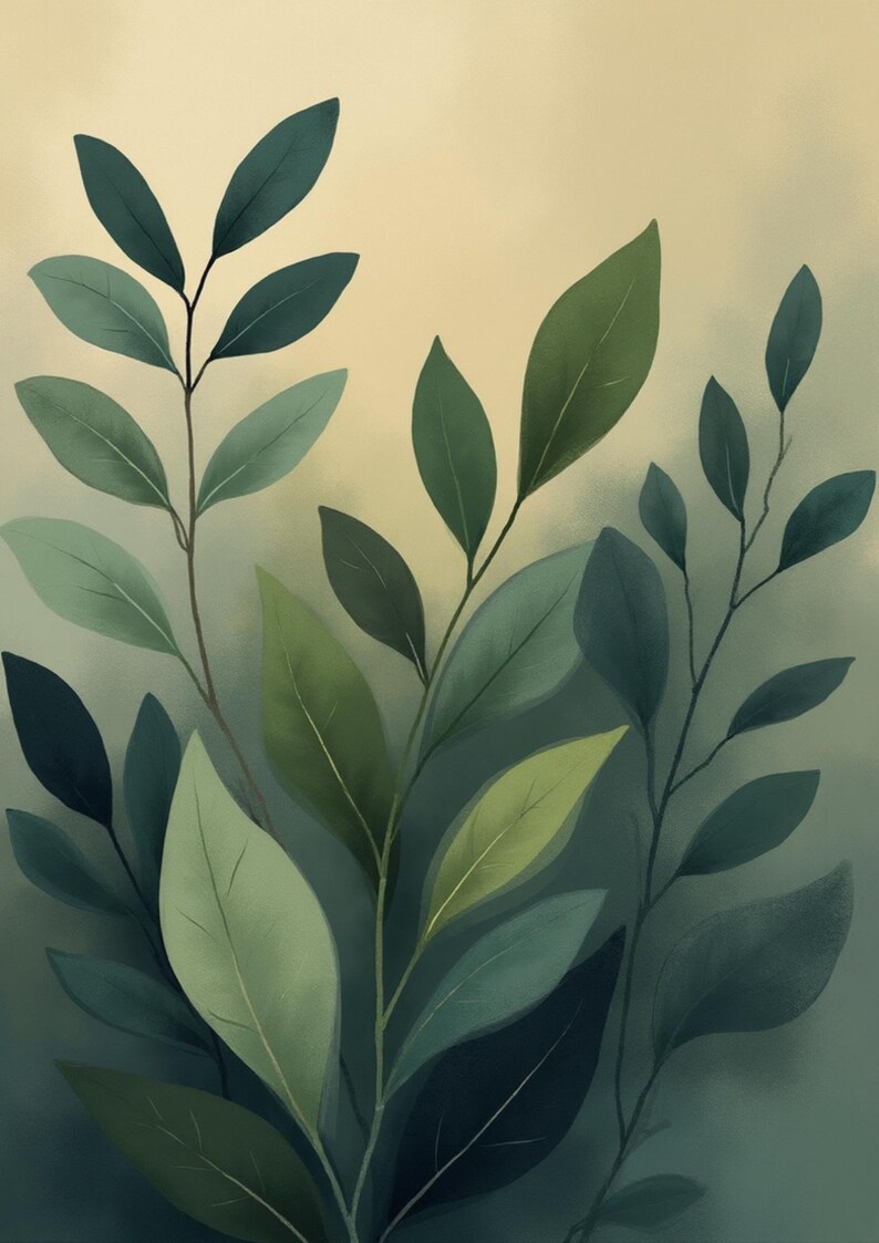 Magical Botanical Background Printable | Calm Abstract Green Wall Art ...
