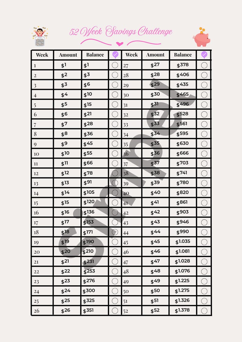 52 Week Savings Challenge Printable PDF A4 | Savings Tracker | Instant ...