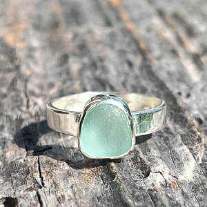 Sea Foam Sea Glass Ring Sterling Silver Wide Band Ring Sea Glass ...