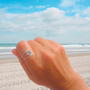 Aquamarine Blue Sea Glass Ring, Unique Beach Glass Ring, Double Wire ...