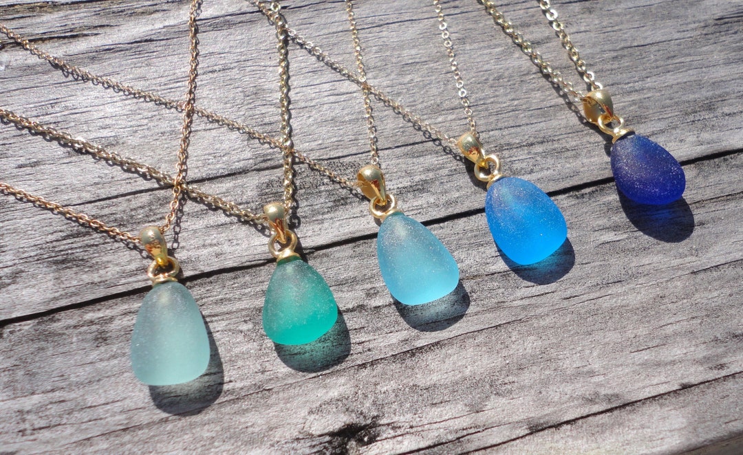 Gold Sea Glass Drop Pendant Necklace 24k Gold Plated Beach Glass ...