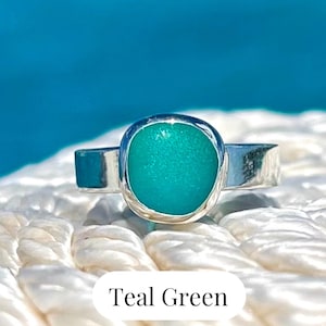 Sea Foam Sea Glass Ring Sterling Silver Wide Band Ring Sea Glass ...