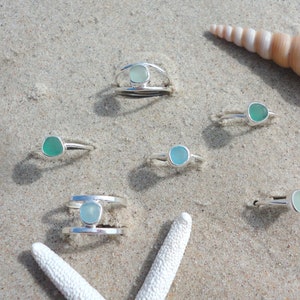 Unique Sea Glass Ring, Double Wire Sterling Silver Cuff Ring, Sea Glass ...
