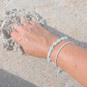 Aqua and White Sea Glass Woven Bracelet--adjustable Waterproof Bracelet ...
