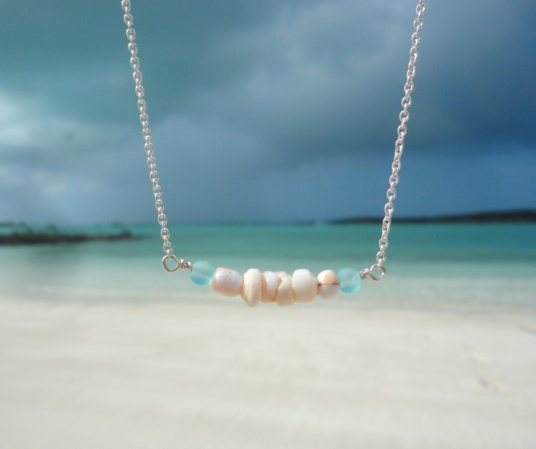 Minimalist Puka Shell Bar Necklace, Beach Shell Necklace, Tiger Puka ...