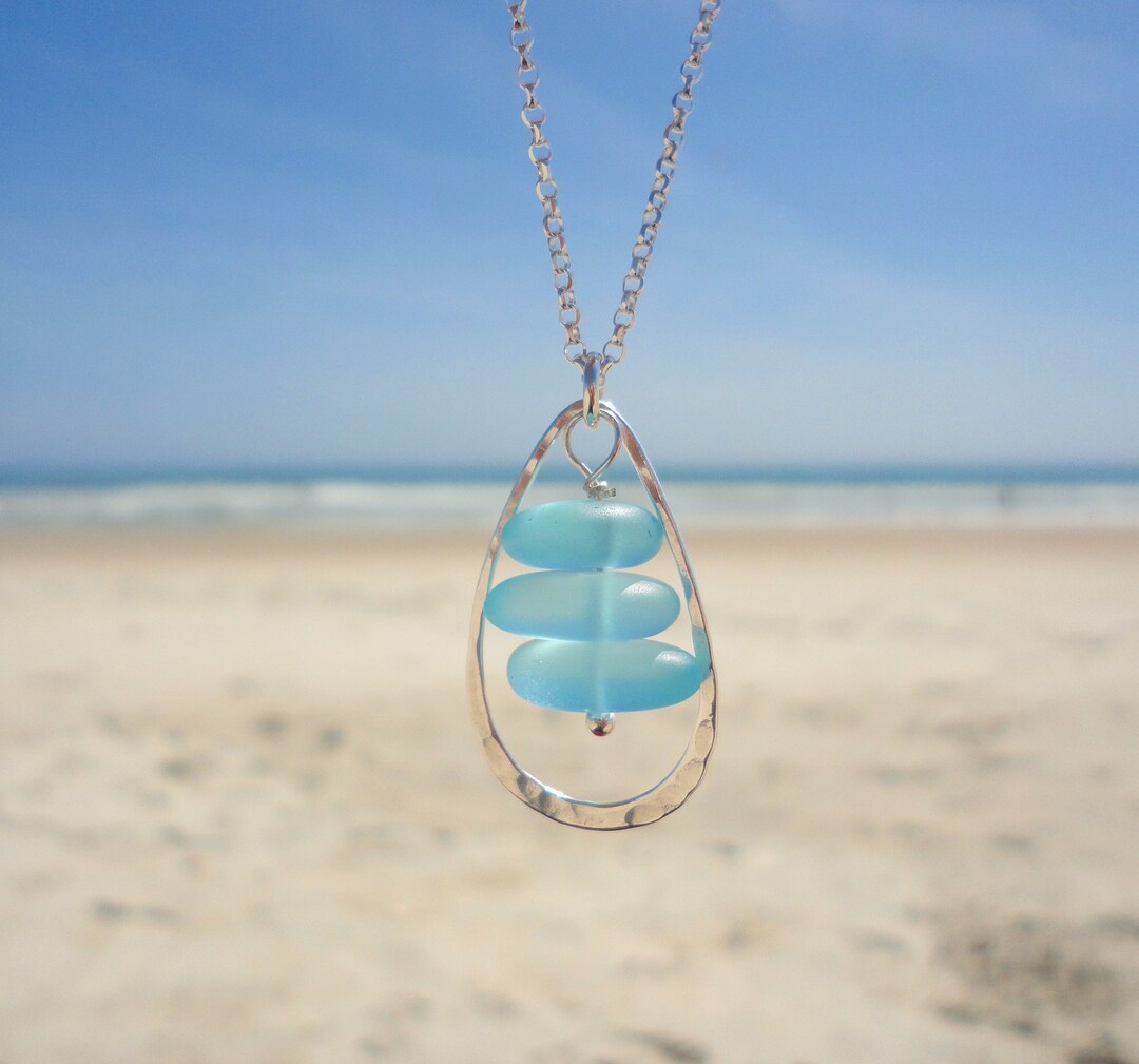 Light Blue Sea Glass Teardrop Necklace-sterling Silver Teardrop ...