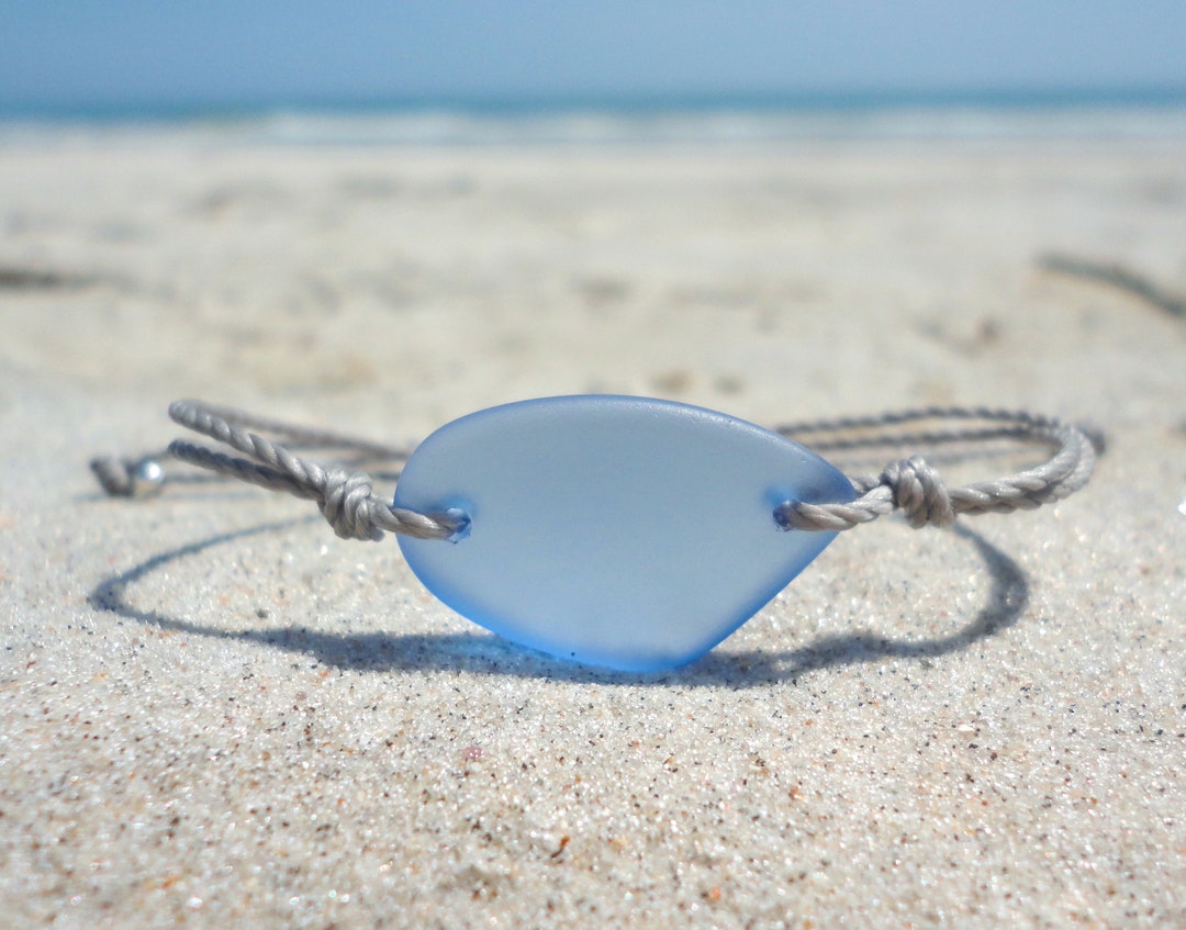 Periwinkle Sea Glass Piece Braceletgray Thread With Purple Sea ...