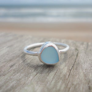 Teal Sea Glass Ring, Thin Sterling Silver Minimalist Beach Ring, Sea ...
