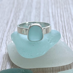 Sea Foam Sea Glass Ring Sterling Silver Wide Band Ring Sea Glass ...