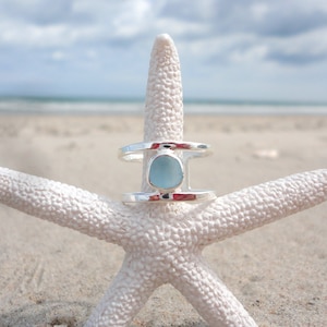 Unique Sea Glass Ring, Double Wire Sterling Silver Cuff Ring, Sea Glass ...