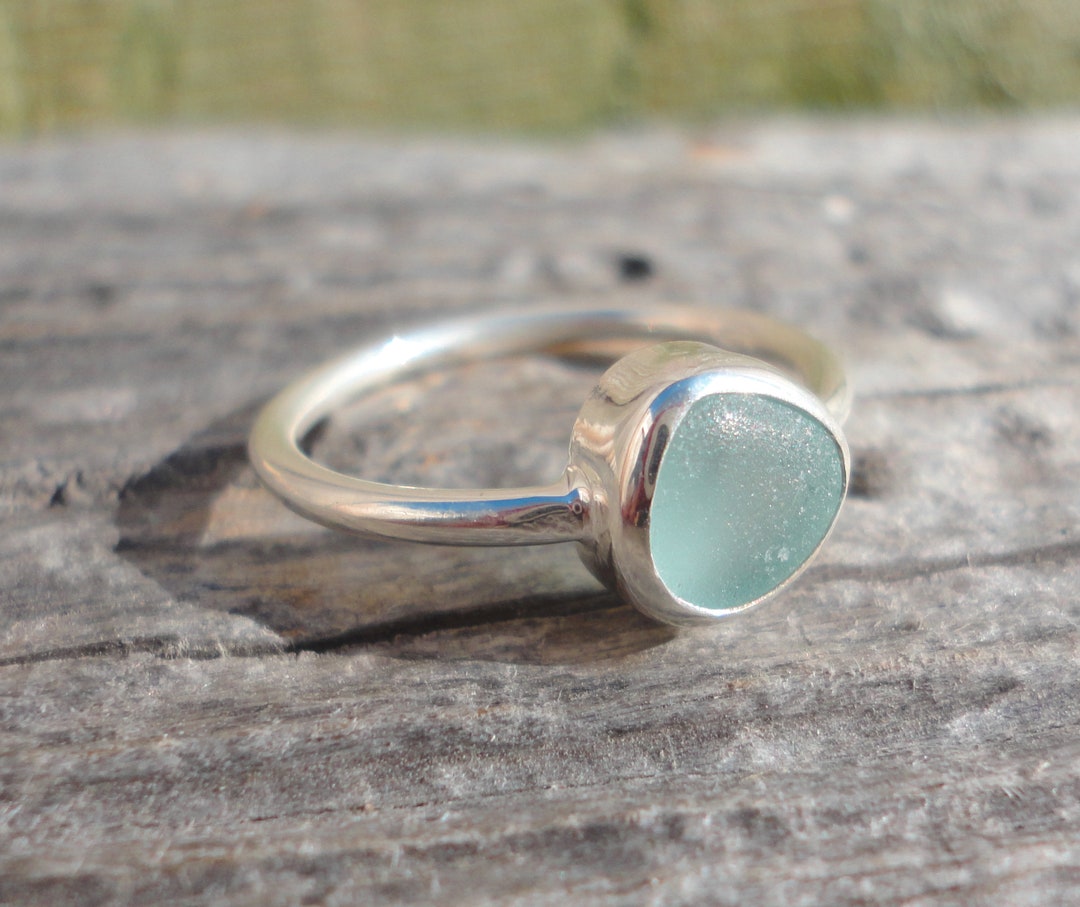 Sea Foam Green Thin Band Sea Glass Ring Sterling Silver Minimalist Beach Ring Sea Glass Jewelry ...