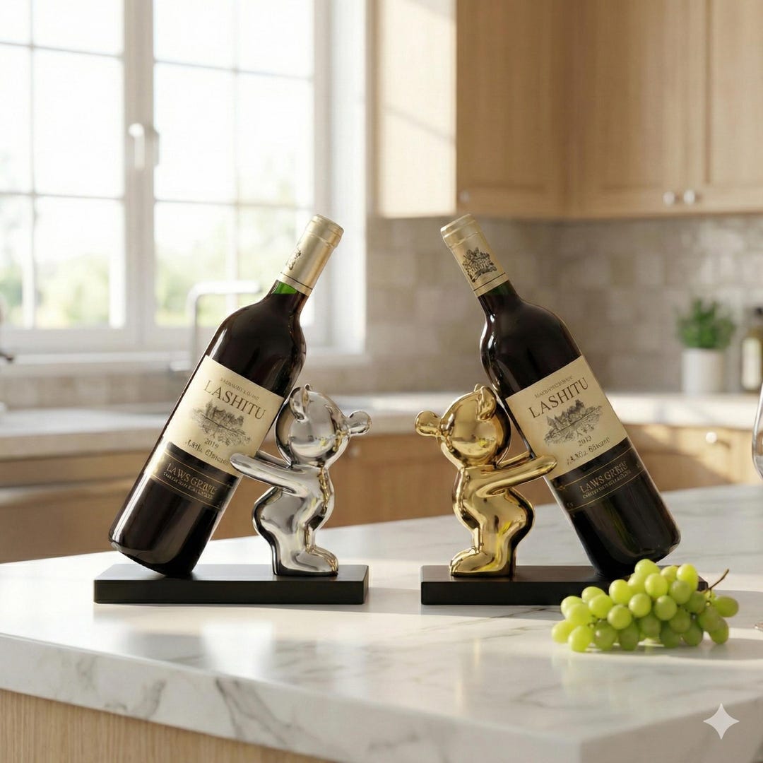 Ceramic Teddy Bear Wine Rack Statue Luxurious Home Dining Room Decor ...