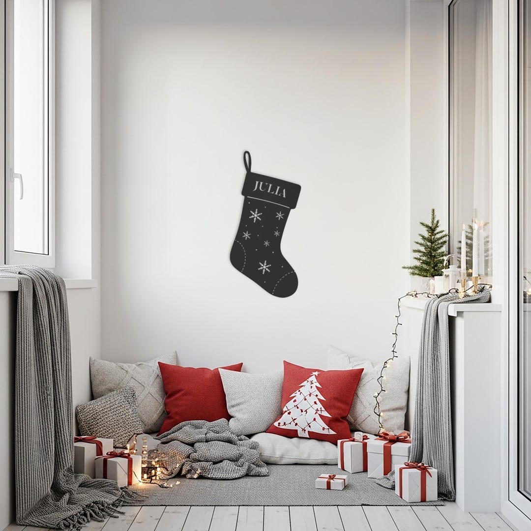 Custom Christmas Stocking Metal Sign, Personalized Holiday Wall Art ...