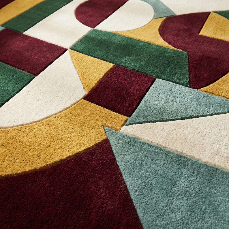 Modern Geometric Area Rug, Abstract Color Block Wool Rug, Multicolor ...