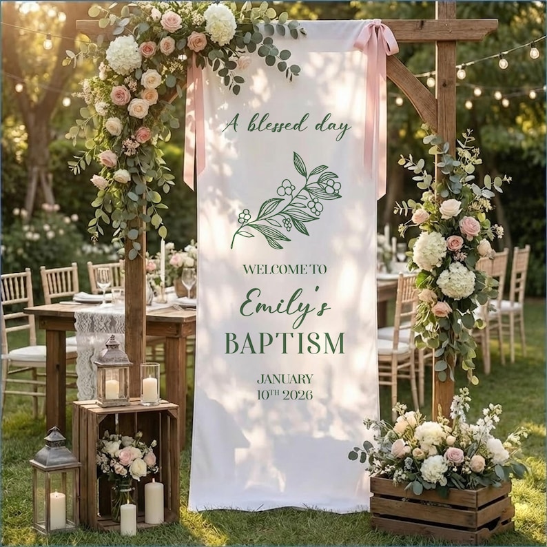 Personalized Baptism Banner, Custom Photo Backdrop, Christening Decor ...