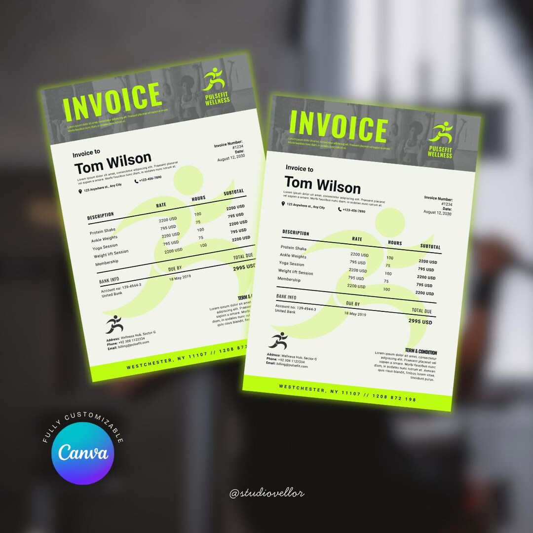 Clean Typography Gym Invoice Template | Modern Fitness Center Receipt ...