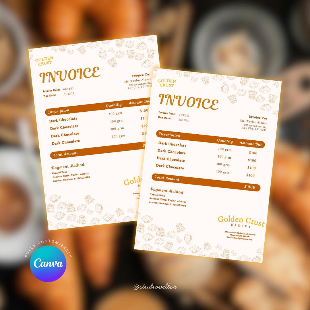 Customizable Bakery Invoice | Elegant Minimalist Cozy Typography ...
