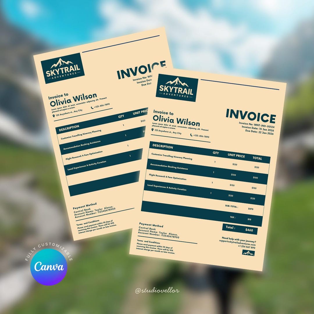Travel Agency Invoice Template | Tourism Business Billing | Editable ...