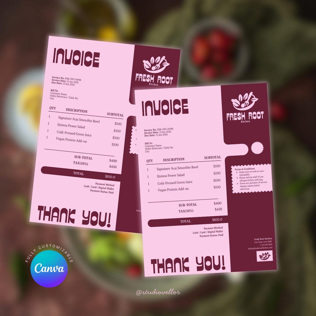 Editable Restaurant Invoice Template | Food Business Receipt | Modern ...