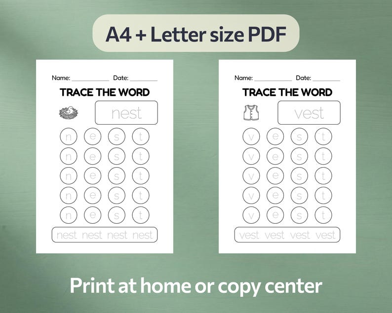Short E CVC Worksheets - 20 Tracing Practice Printables PDF, A4 ...