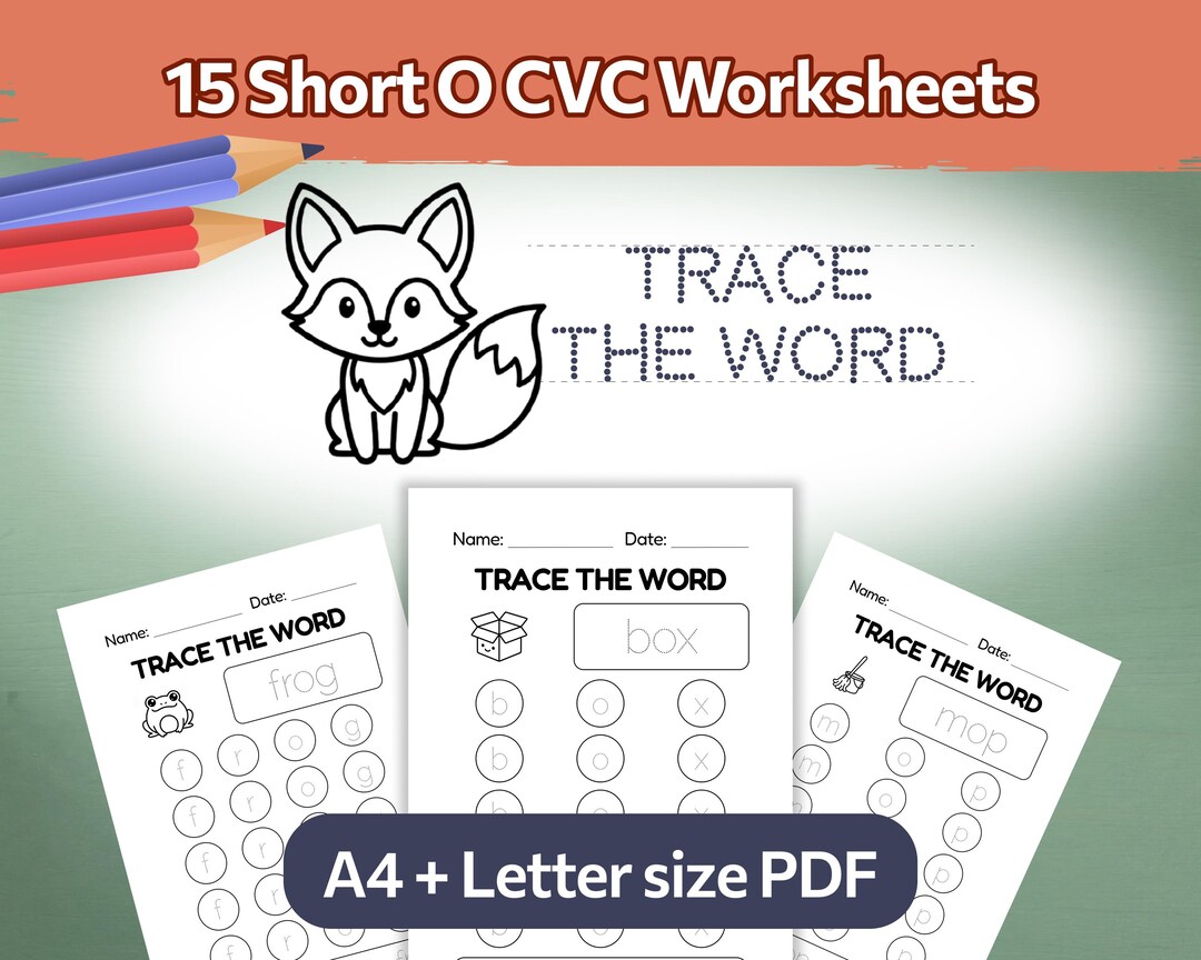 Short O CVC Worksheets - 15 Tracing Practice Printable PDF Digital ...