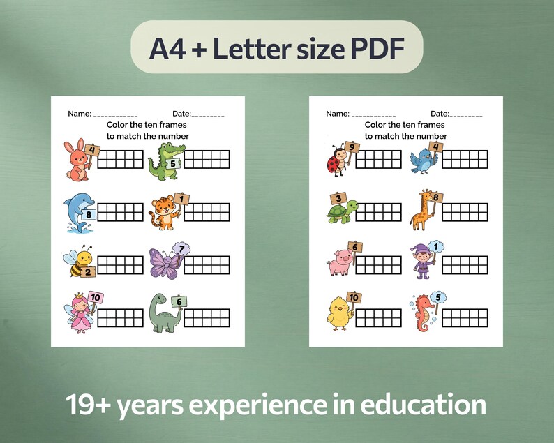 Ten Frame Counting Worksheets: 20 Early Math Number Activities, Digital ...