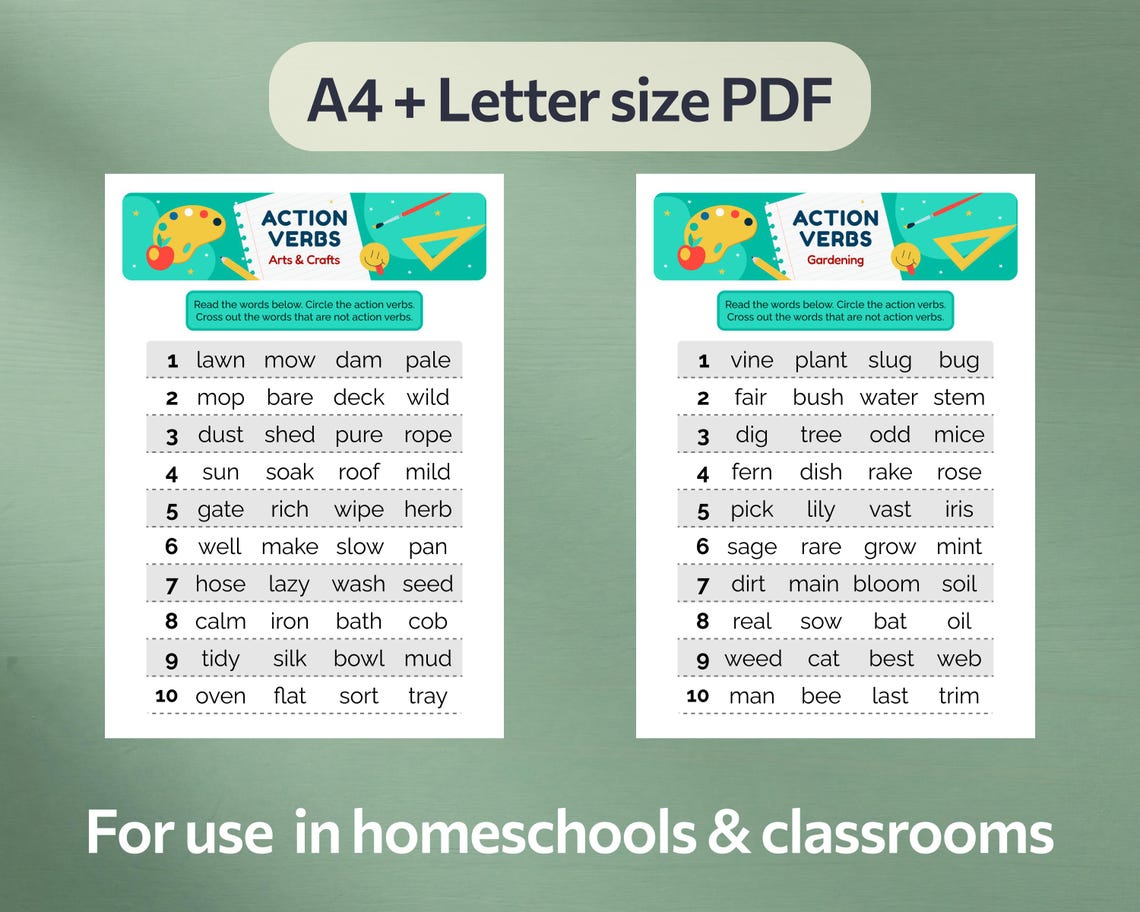 Action Verbs Worksheets: 14 Printable Activity Sets for Kindergarten ...