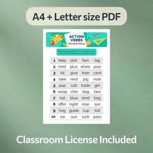 Action Verbs Worksheets: 14 Printable Activity Sets for Kindergarten ...