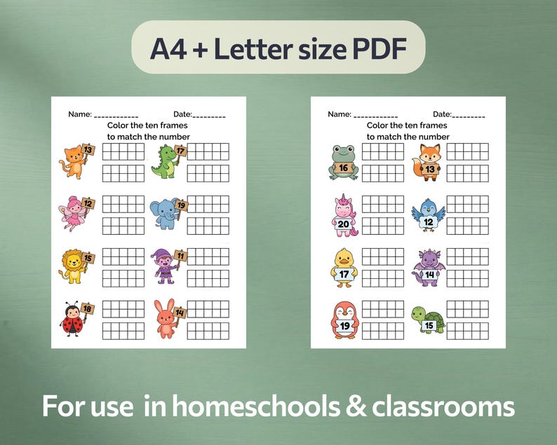 Ten Frame Counting Worksheets: 20 Early Math Number Activities, Digital ...