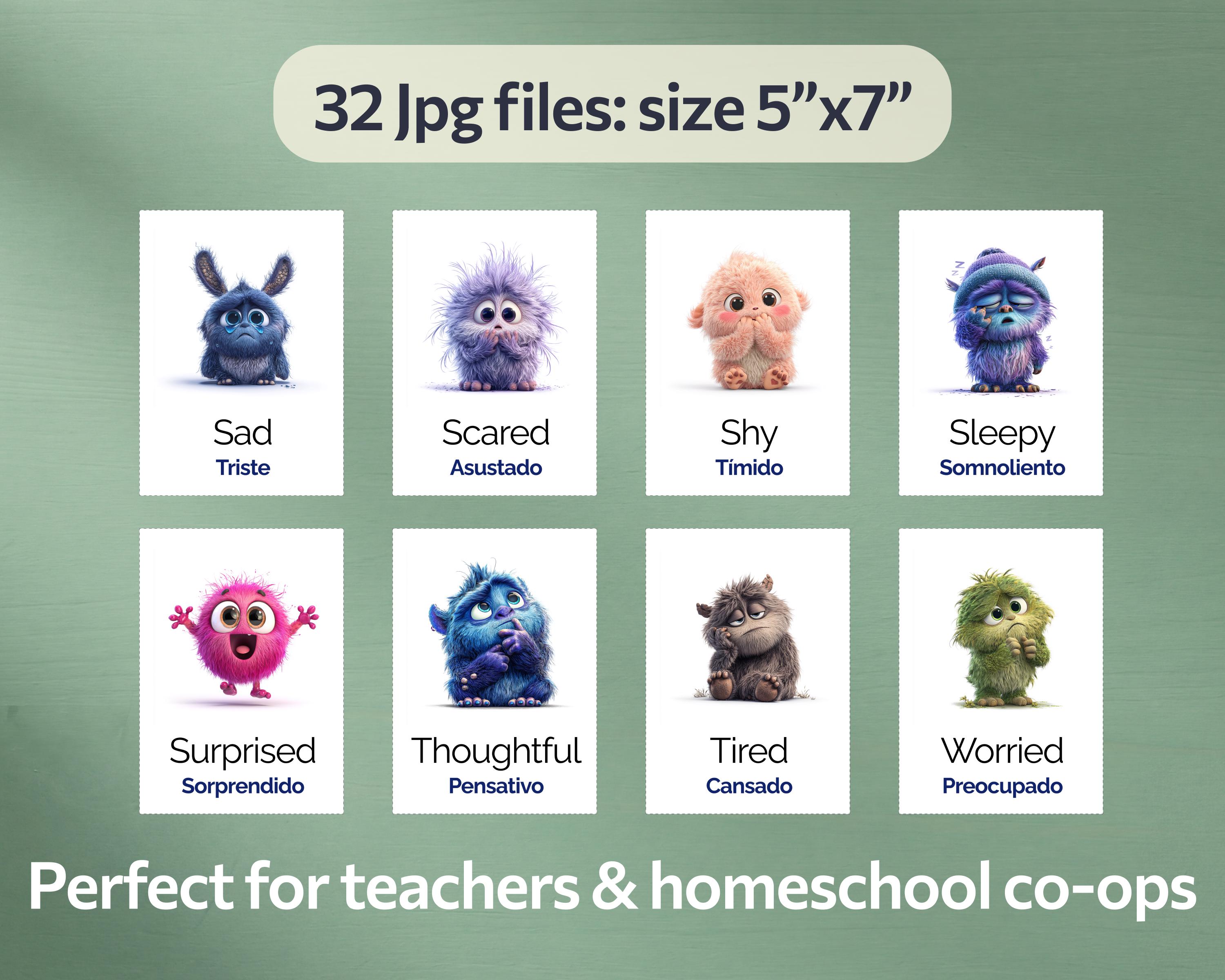 Bilingual Emotions Flashcards English Spanish: 32 Feelings Cards SEL ...