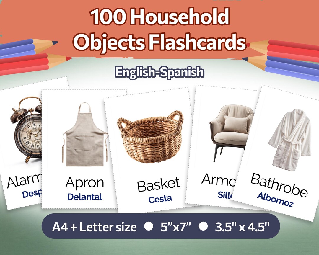 Bilingual Household Objects Flashcards English Spanish: 100 Vocabulary ...