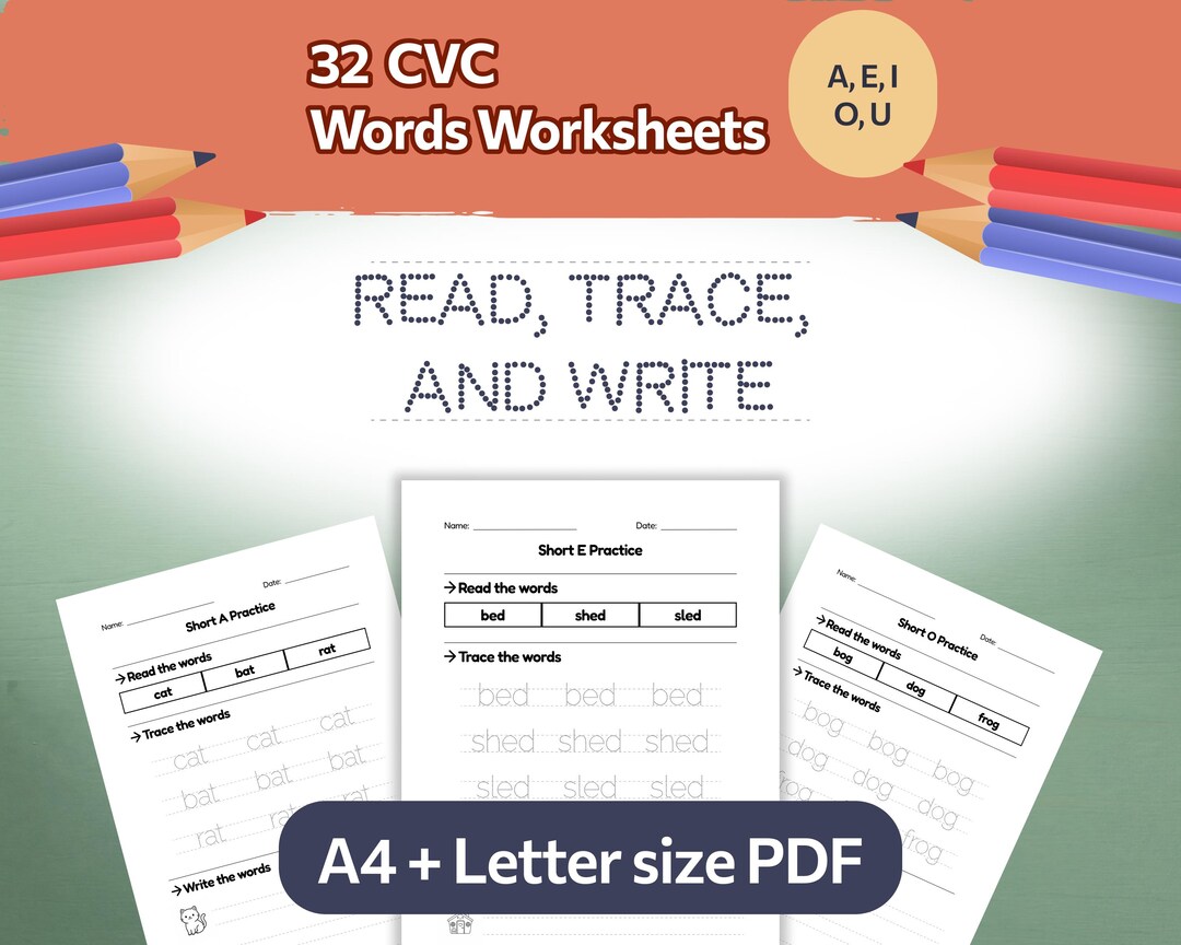 CVC Short Vowel Phonics Bundle | Read Trace Write Practice ...