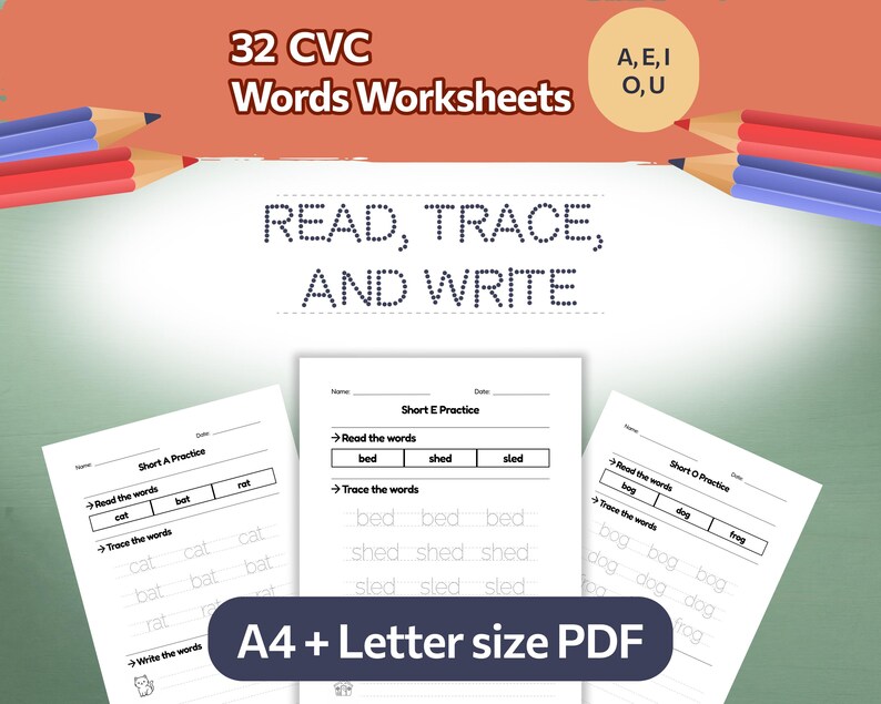 CVC Short Vowel Phonics Bundle | Read Trace Write Practice ...