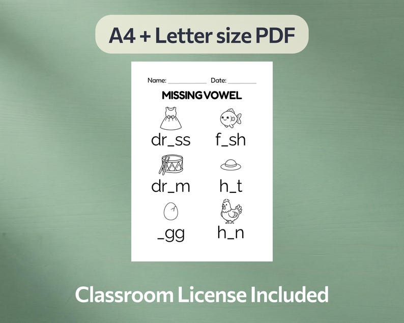 15 Missing Vowel Worksheets Bundle, Printable Phonics Practice for ...