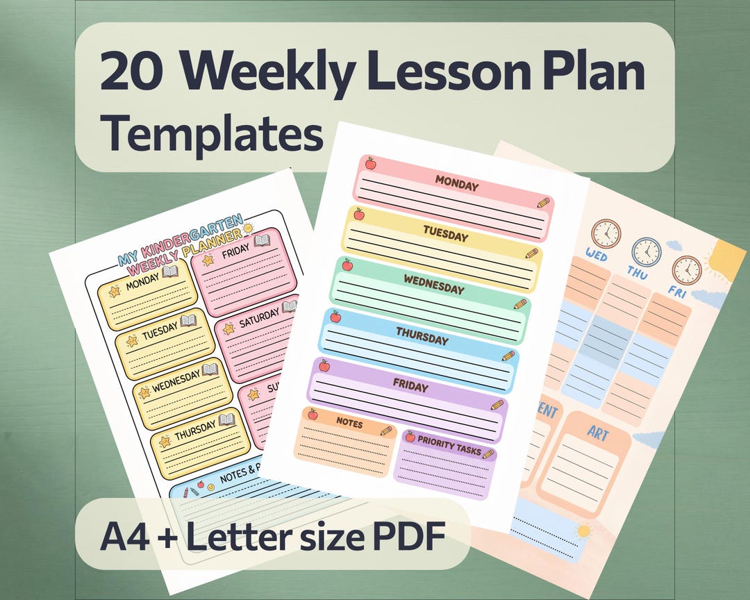 Weekly Lesson Plan Template - 20 Printable Planners A4 Letter PDF ...