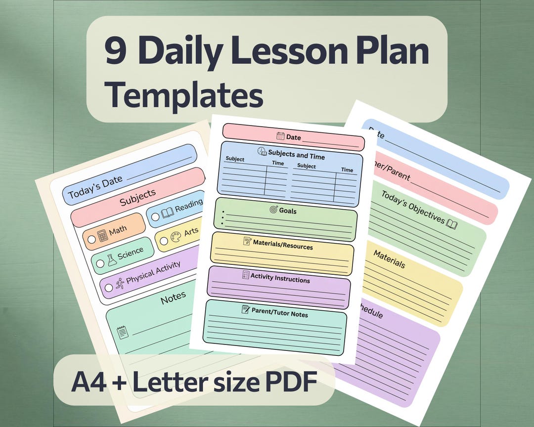 Daily Lesson Plan Template - 9 Printable Planners A4 and Letter PDF ...