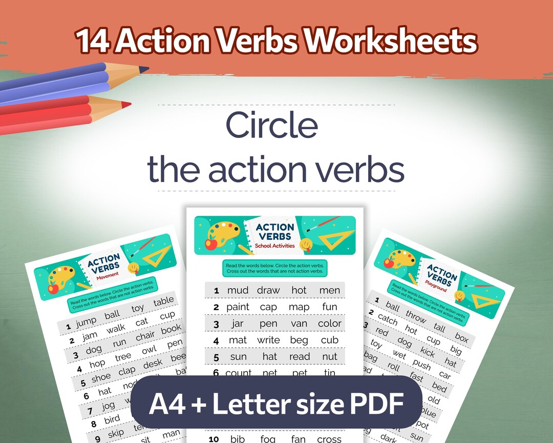 Action Verbs Worksheets: 15 Printable Activity Sets for Kindergarten ...