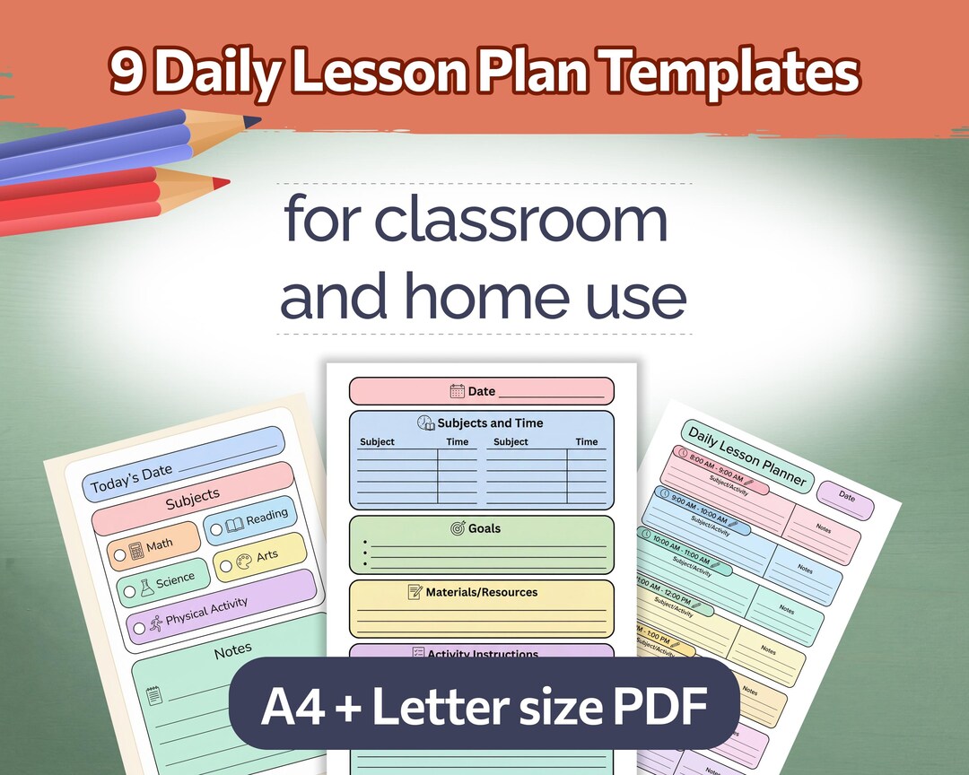 Daily Lesson Plan Template - 9 Printable Planners A4 and Letter PDF ...