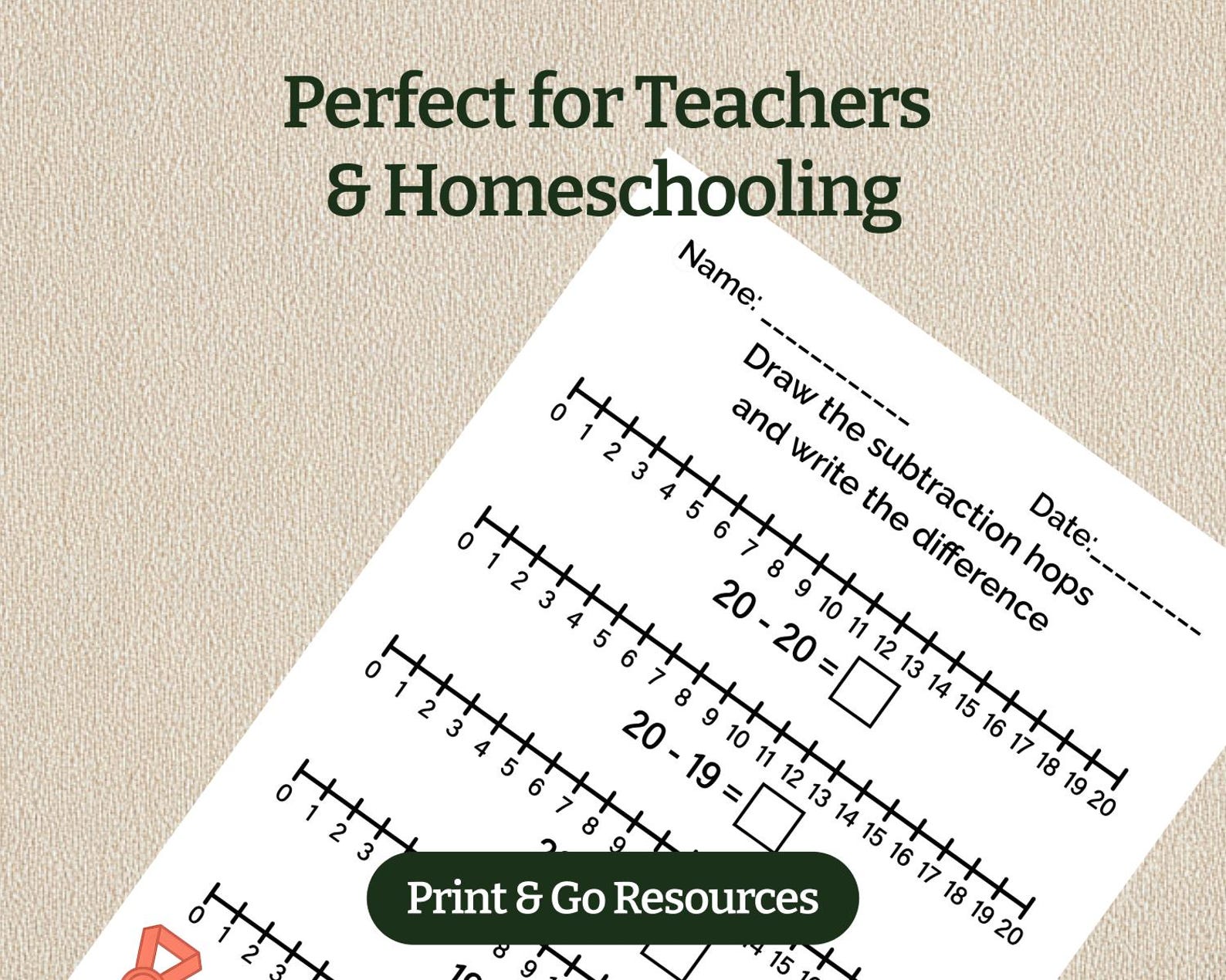 Subtraction Worksheets 0-20: 18 Number Line Practice Activities for ...
