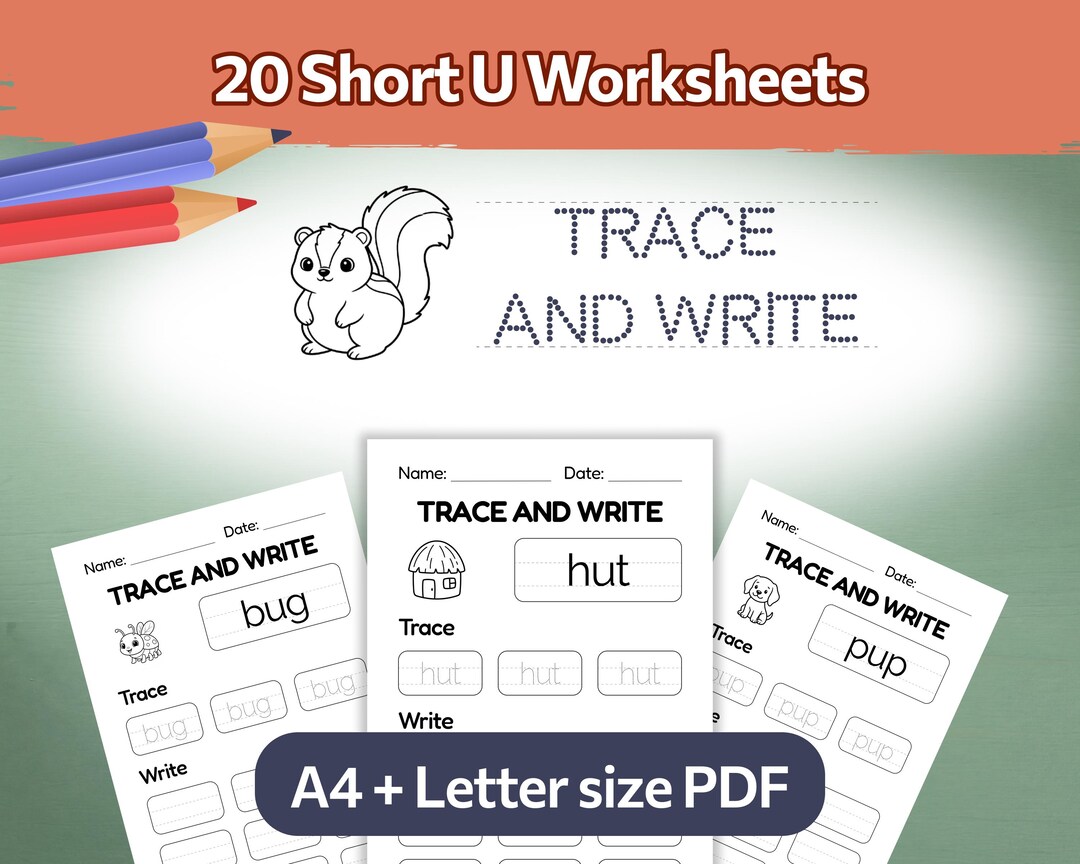 Short U Trace and Write Worksheets - 20 Phonics Practice Pages for ...