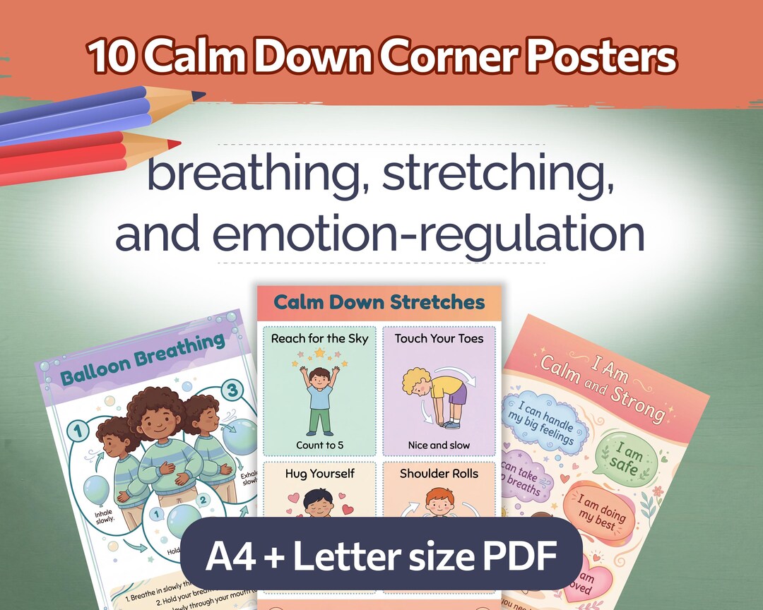 Calm Down Corner Posters - 10 Breathing Exercises and Emotion ...